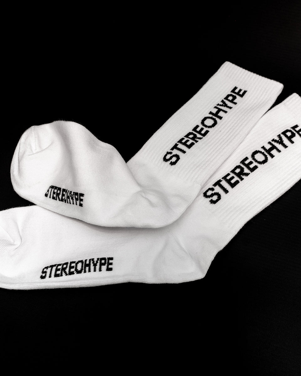 SH CREW SOCK - VERTICAL TEXT (WHITE) – STEREOHYPE
